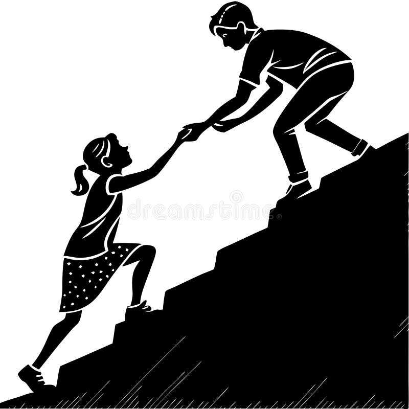 Children Helping Each Other Climb Stairs Symbolizing Support ...
