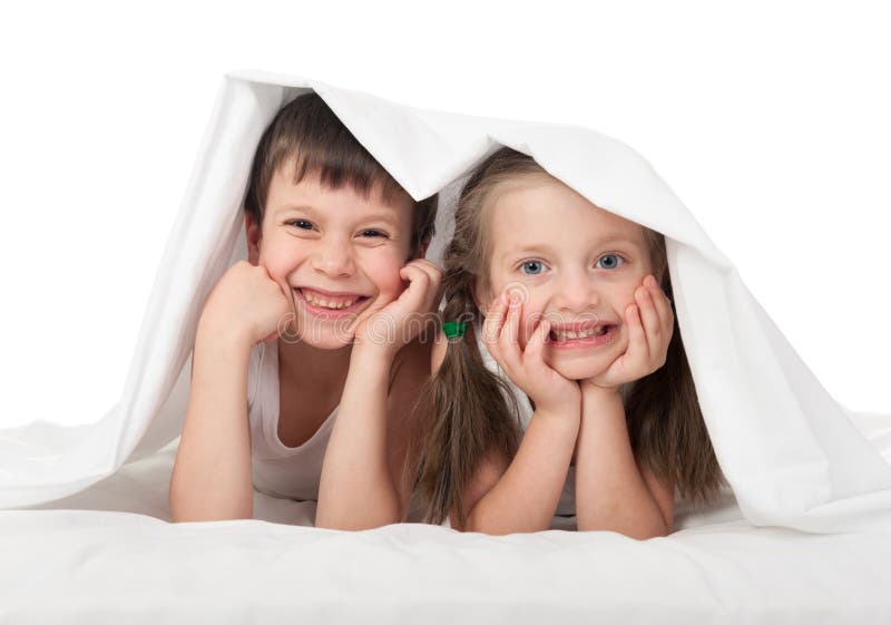 Children Hiding Under the Blanket Stock Photo - Image of pillow, good ...