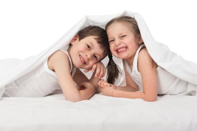 Children Hiding Under the Blanket Stock Photo - Image of pillow, good ...