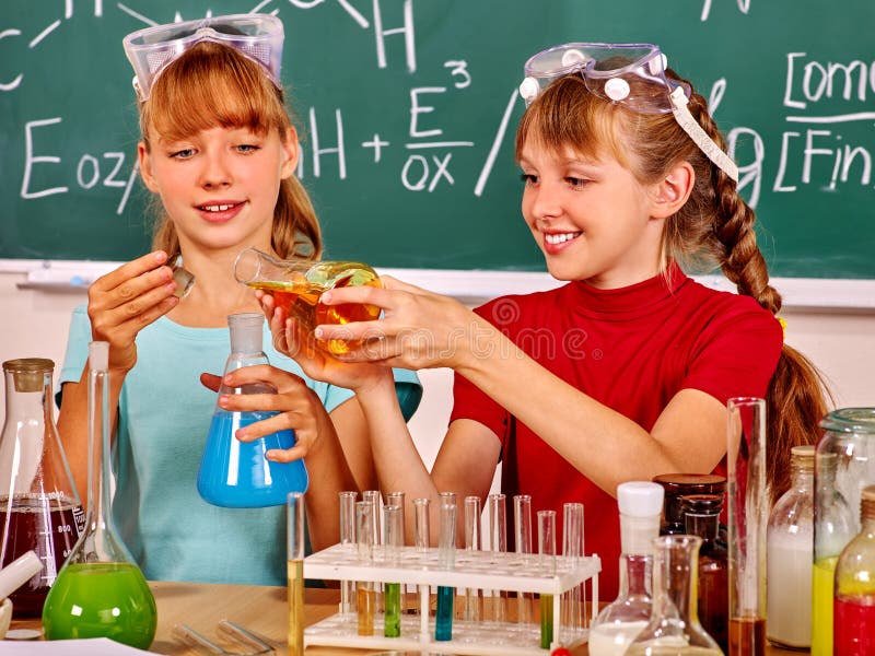 Children Holding Flask in Chemistry Class. Stock Photo - Image of ...