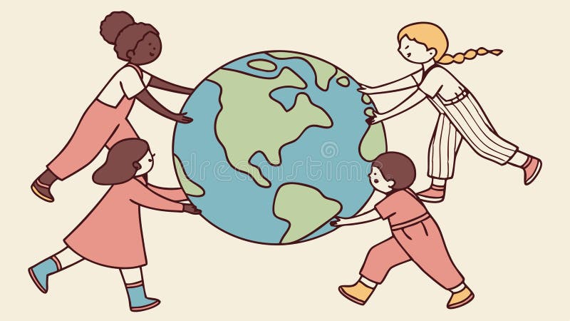 Children Holding Globe, Global Unity and Future, Vector Design ...