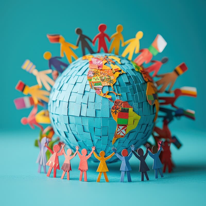 Children Holding Hands Around Globe, Unity and Diversity Concept Stock Illustration ...