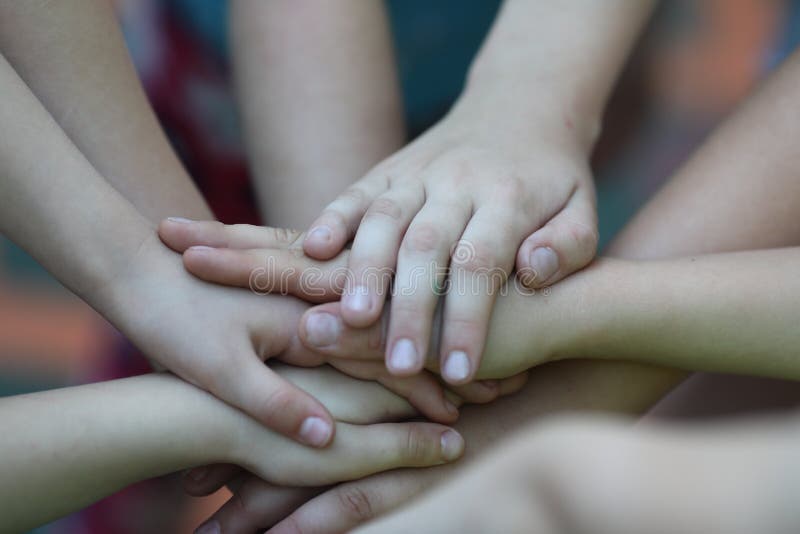 5 or 6 Children Holding Hands Together, Playing Stock Photo - Image of ...