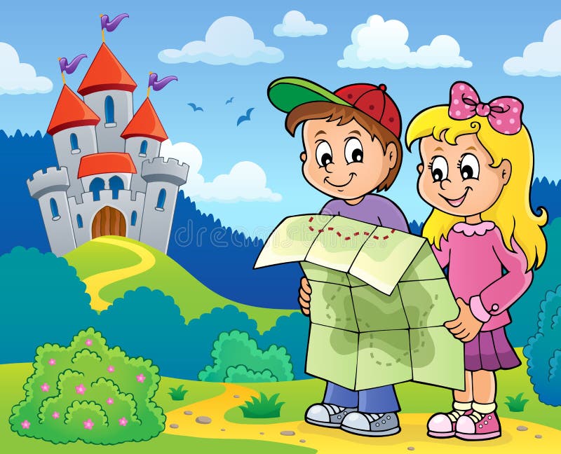 Children Holding Map Theme Image 3 Stock Vector - Illustration of draw ...