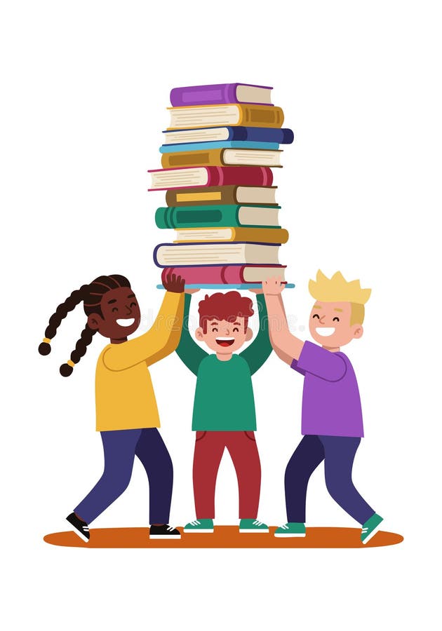 Children Holding Stack of Colorful Books Learning and Teamwork Concept ...