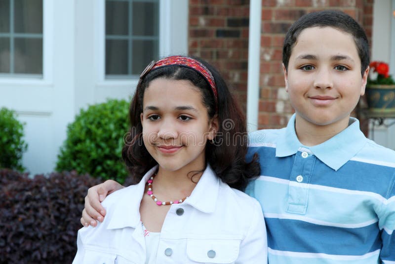 Children at Home stock image. Image of happy, house, outside - 19811323