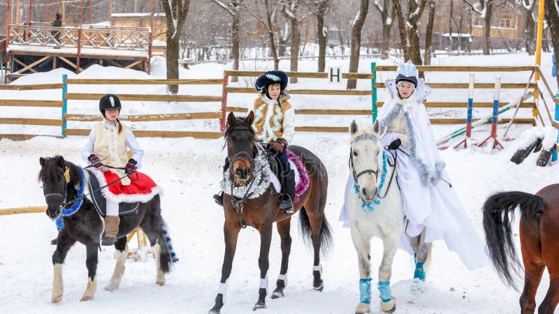 Children on the Horses. Performance `the Snow Queen Editorial ...