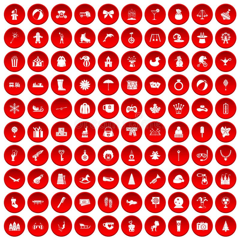 100 children icons set red stock vector. Illustration of simple - 96602759
