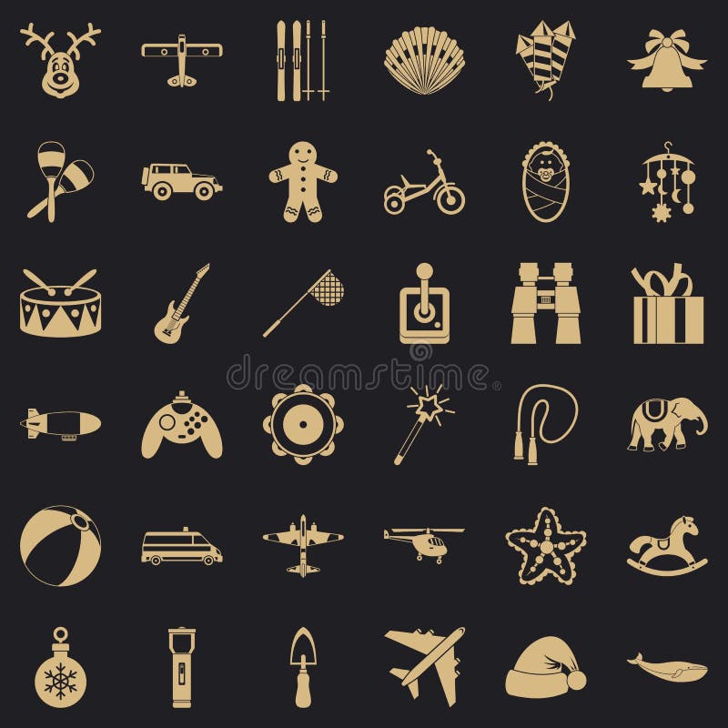 Children Icons Set, Simple Style Stock Vector - Illustration of plane ...