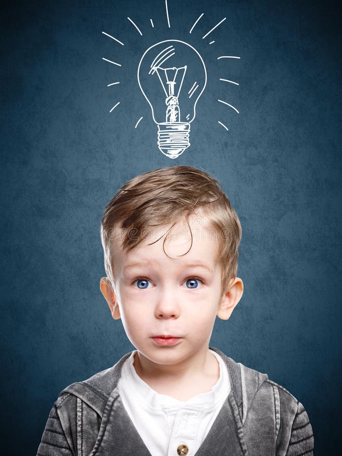 Children Idea with Draft Lamp, Boy Came Up with Idea Stock Photo ...