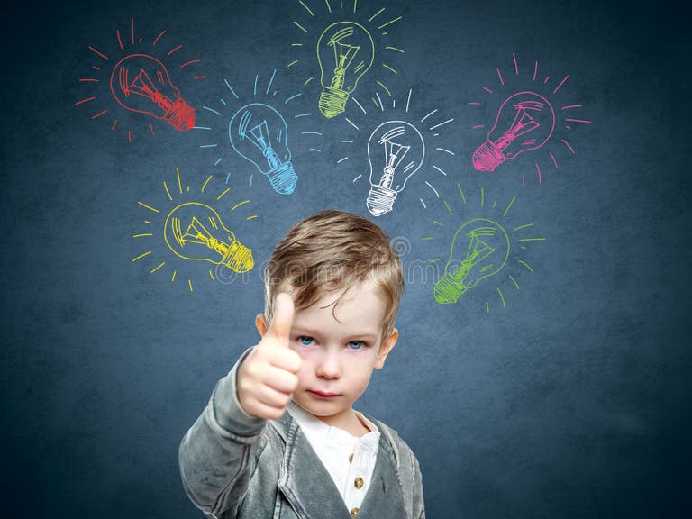 Children Idea with Draft Lamp, Boy Came Up with Idea Stock Image ...