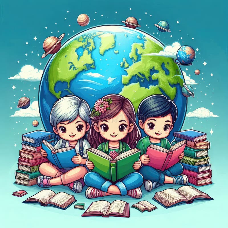 Learning is Fun Kids with Books and a Globe, from Pages To Planets a ...