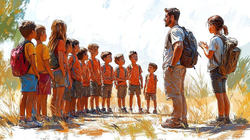 Children and Instructors Gathered Outdoors during an Educational and ...