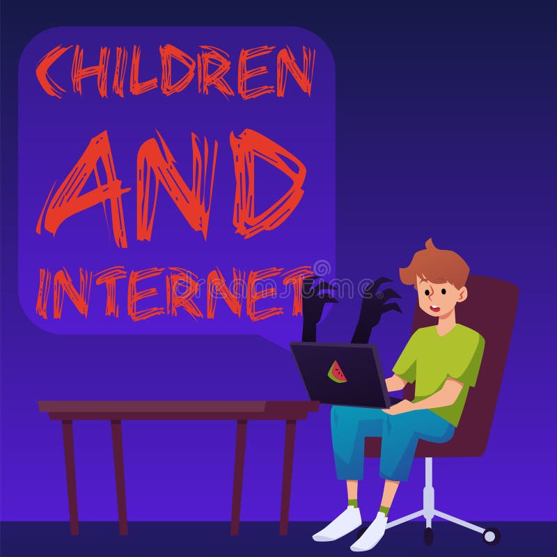 Children and the Internet Security Issue and Access, Flat Vector ...