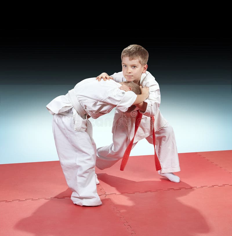 Children in Judogi are Training Judo Throws Stock Photo - Image of ...