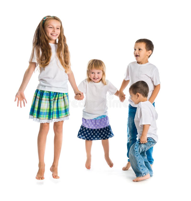 Children Jump Holding Hands Stock Photo - Image of standing, smile ...