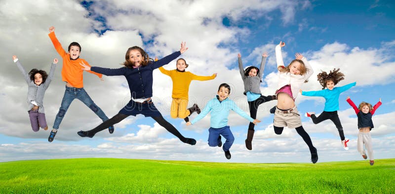 Children jumping stock image. Image of child, nature - 31537335