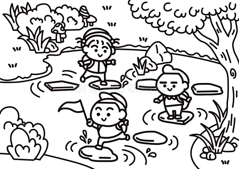 Children are Jumping Step Stone Path of Water Stock Vector ...