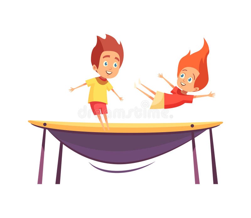 Children Jumping Trampoline Composition Stock Vector - Illustration of ...