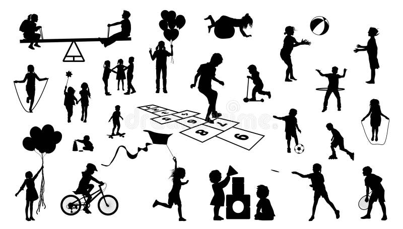 Children Kids Playing Silhouette Stock Vector - Illustration of cycling ...