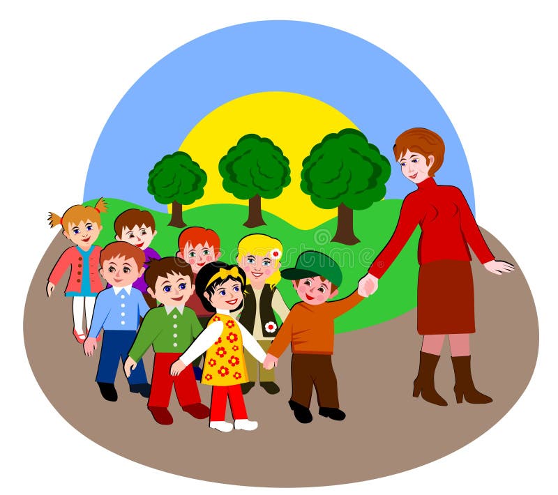 Children From Kindergarten To Walk Stock Illustration - Image: 59471163