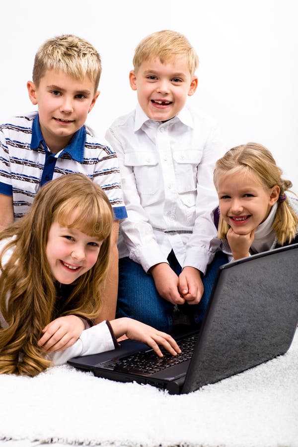 Children with laptop stock photo. Image of computer, children - 11724524