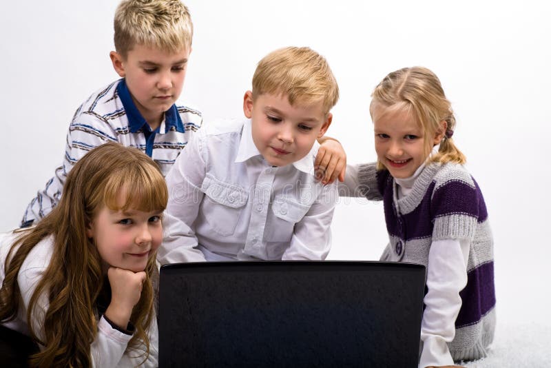 Children with laptop stock image. Image of kids, activity - 11724617
