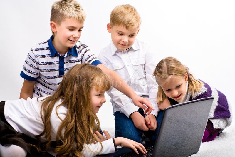 Children with laptop stock photo. Image of surfing, school - 11845822