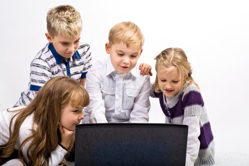 Children with laptop stock photo. Image of internet, learning - 11858028