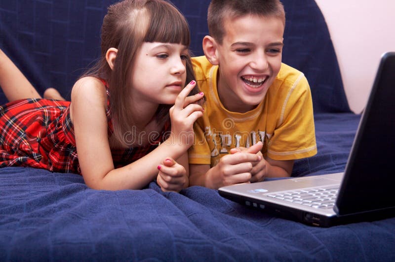 Children with laptop stock photo. Image of females, activity - 7443816
