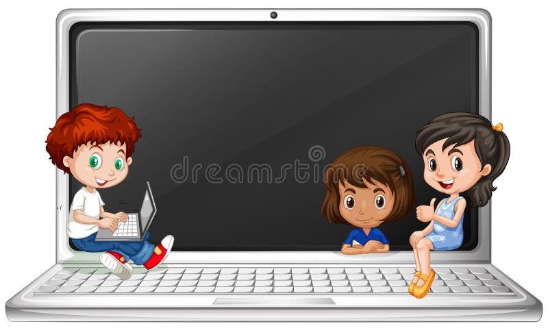 Children with a computer stock vector. Illustration of girls - 25963847