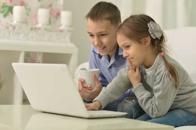 Children with Laptop at Home Stock Image - Image of lifestyles ...