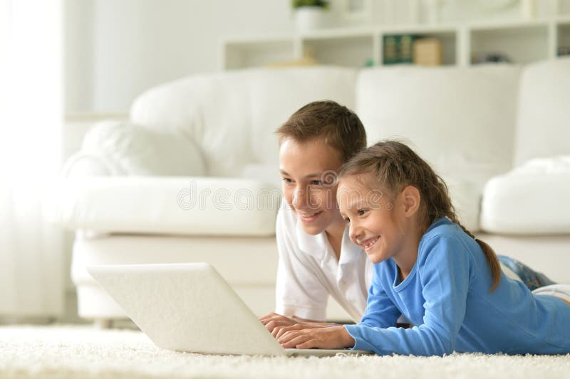 Children with Laptop at Home Stock Image - Image of computer ...