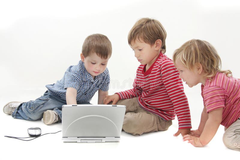 Children with Laptop Over White Stock Image - Image of innovation ...