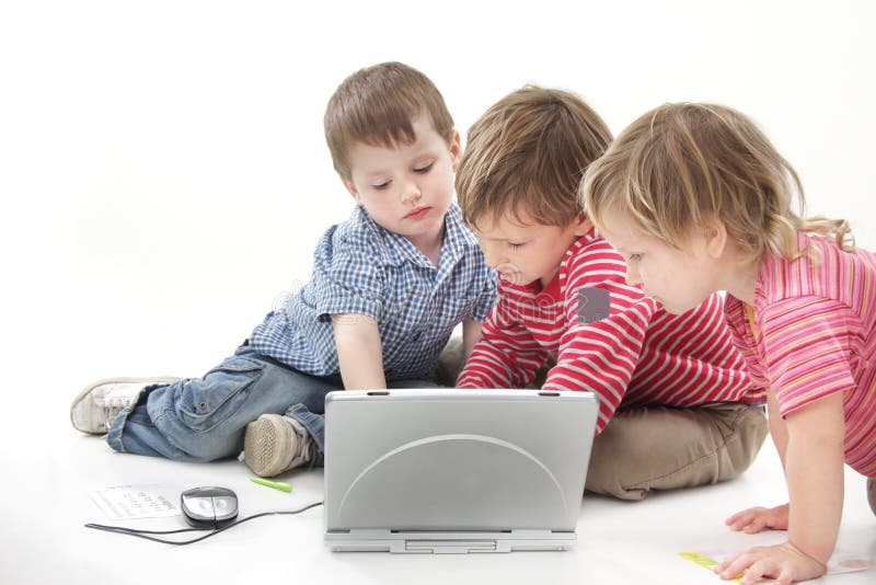 Kids Playing Computer Game on Laptop Stock Photo - Image of family ...