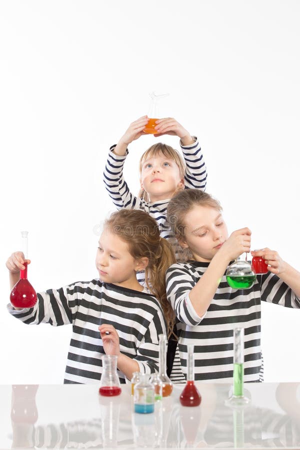 Children Learn Chemistry, Work in the Chemical Laboratory Stock Photo ...