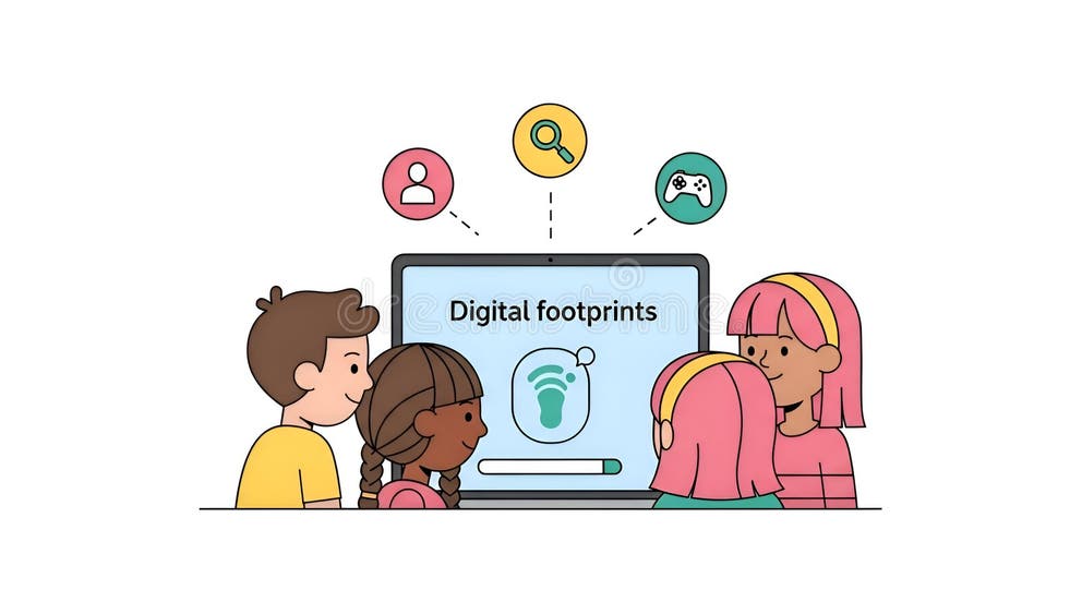 Children Learn about Digital Footprints on a Computer Stock ...
