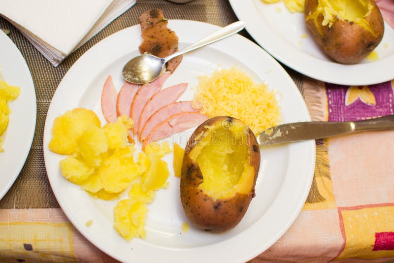 Children Learn How To Cook Stuffed Potatoes in Class Stock Photo ...