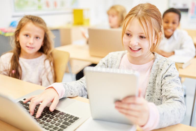 Children Learn Instruction in Computer Science Stock Image - Image of ...