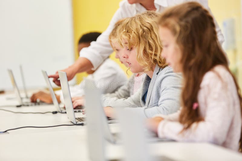 Children in Computer Science Teaching at the Computer Stock Image ...