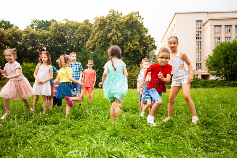 The Children Learn Teamwork during Competitions Outdoor Stock Photo ...