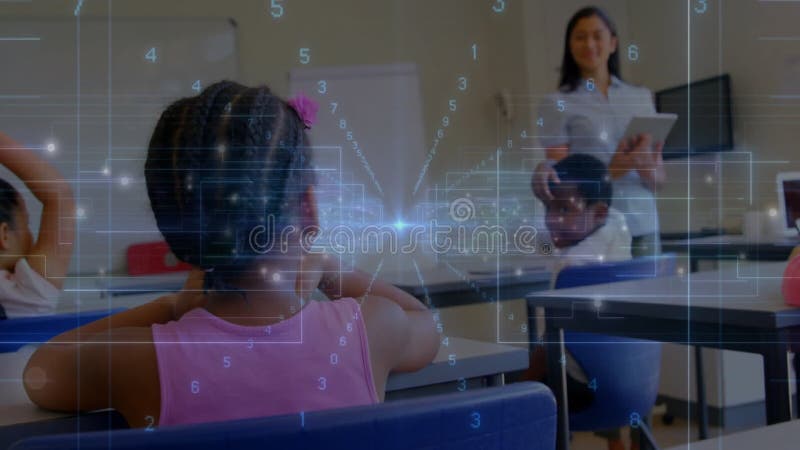 Children Learning in Classroom with Digital Data Processing Animation Overlay Stock Video ...
