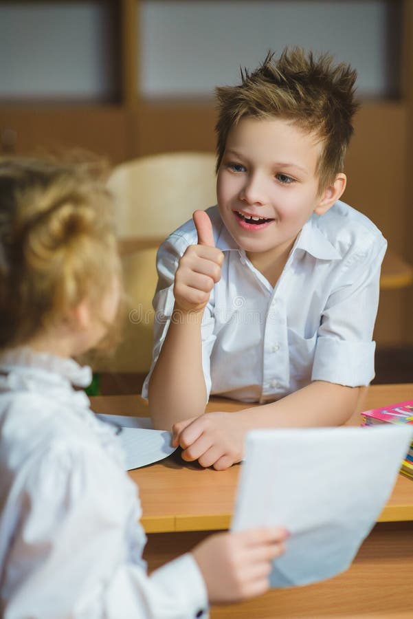 Children Learning and Doing Homework in School Classroom Stock Image ...