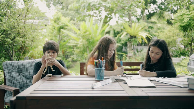 Children learning at home stock footage. Video of friends - 345240996