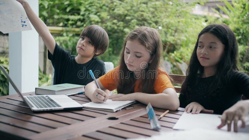 Children learning at home stock footage. Video of friends - 345240996