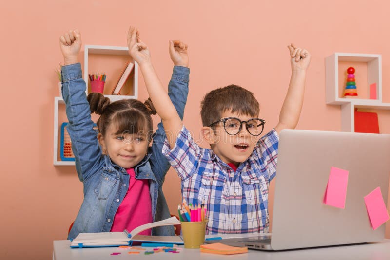 Children Learning at Home Via Virtual Classes. Stock Photo - Image of ...