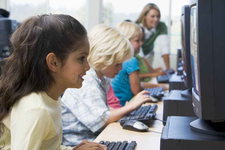 Children Learning How To Use Computer Stock Photo - Image of colour ...