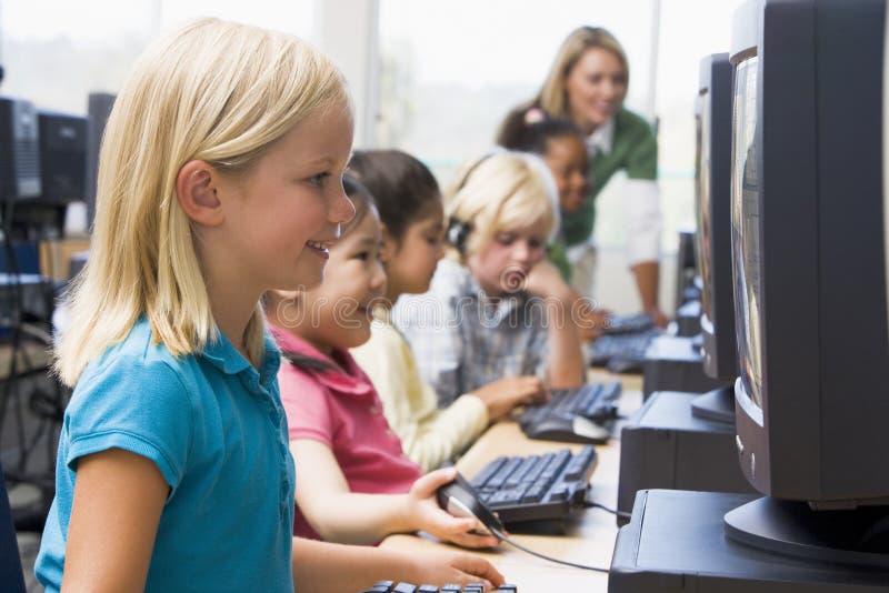 Children Learning How To Use Computers. Stock Photo - Image of computer ...