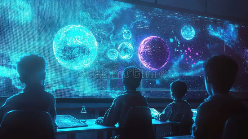 Children Learning with Interactive Holograms in Classroom Stock Photo ...