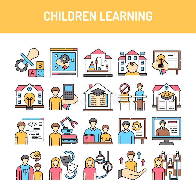 Children Learning Line Icons Set. Isolated Vector Element Stock Vector ...